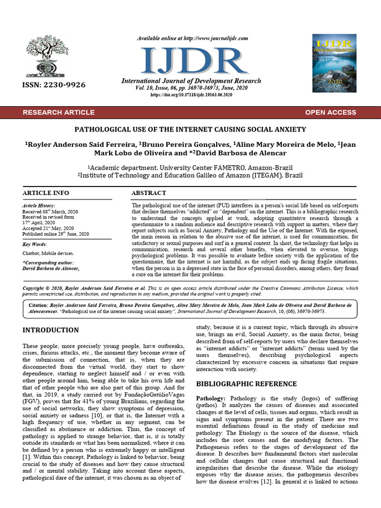 Pathological Use of The Internet Causing Social Anxiety | PDF | Social ...