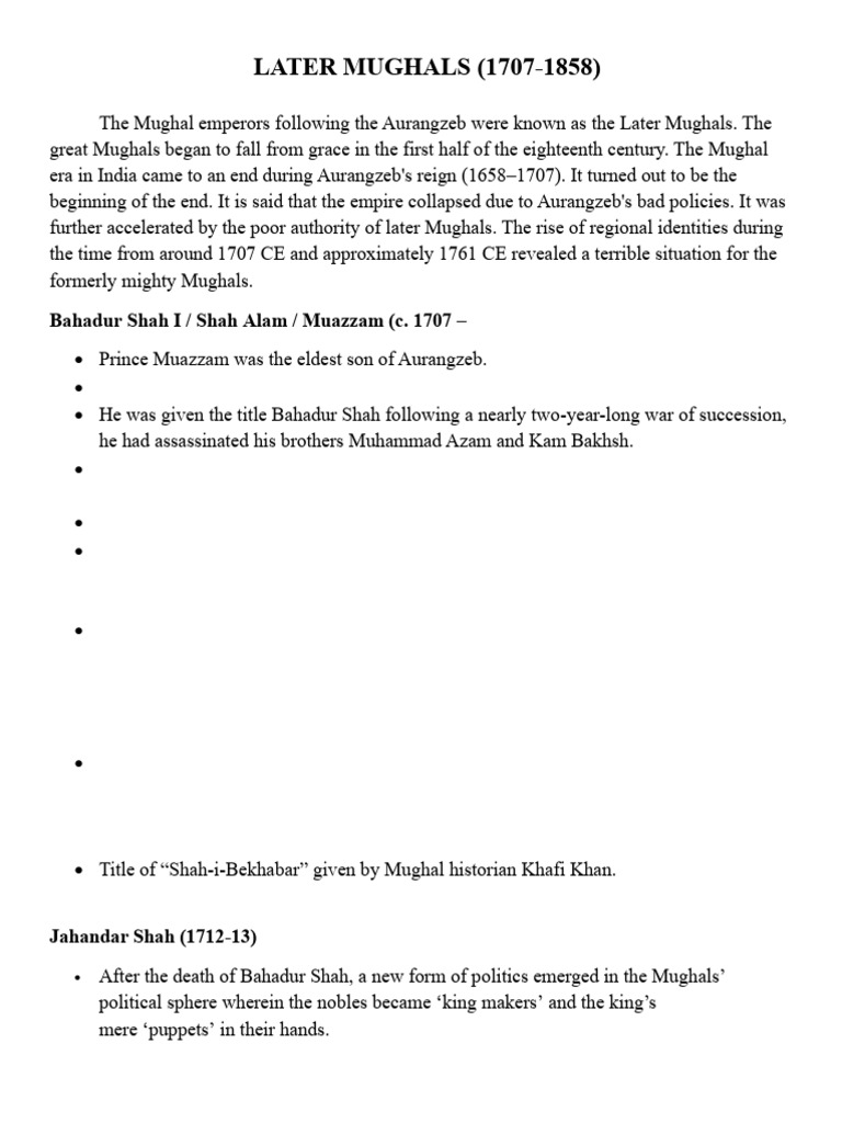 Later Mughals | PDF | Mughal Empire