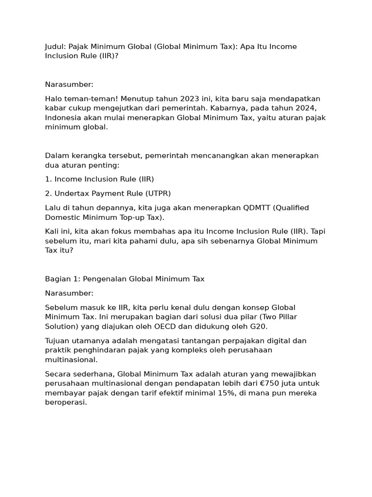 Pajak Minimum Global (Global Minimum Tax) Apa Itu Income Inclusion Rule ...