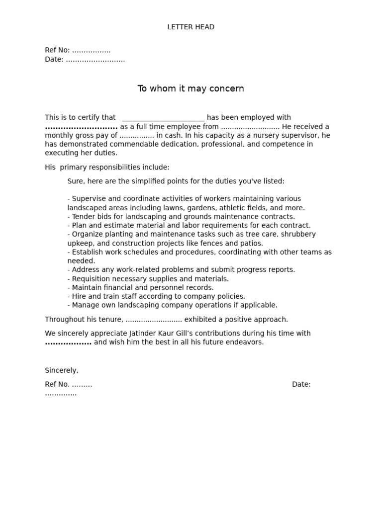 Sample of Experience Letter | PDF