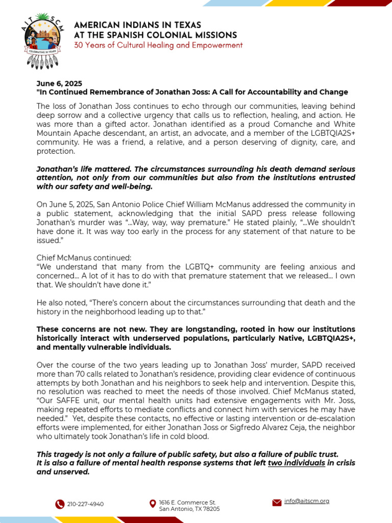 In Continued Remembrance of Jonathan Joss A Call For Accountability and ...