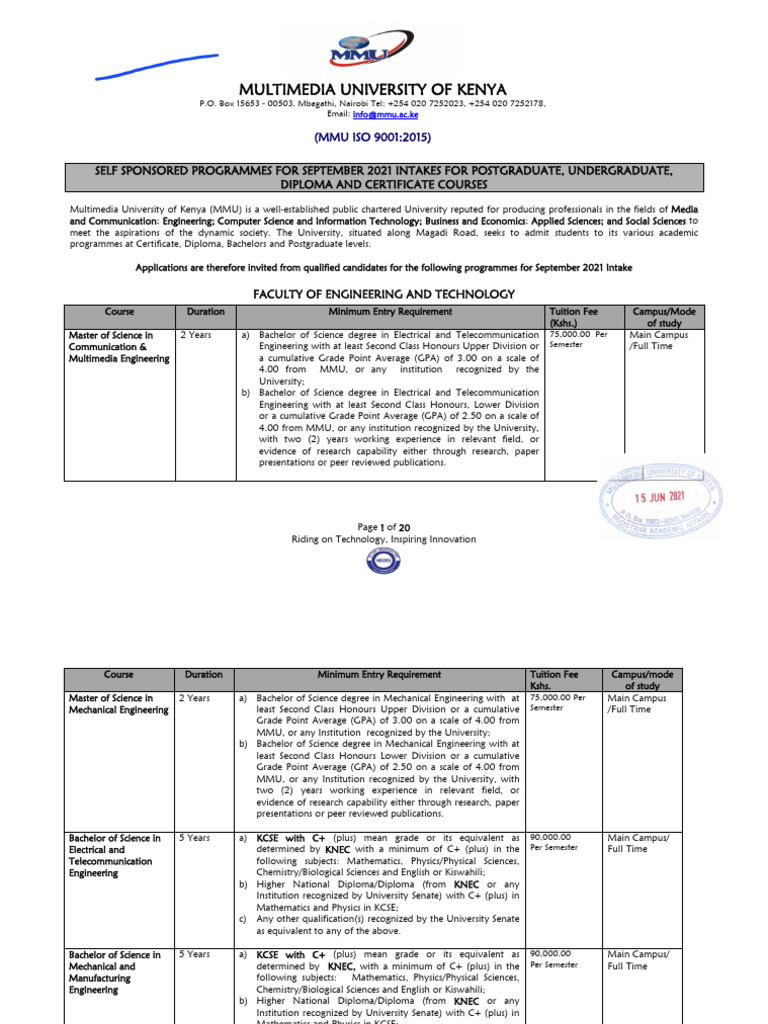 Approved Final MMU Programmes Per Faculty Septembe 250111 143045 | PDF ...