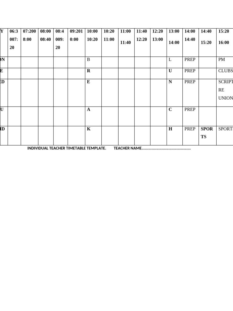 Individual Teacher Timetable Template | PDF