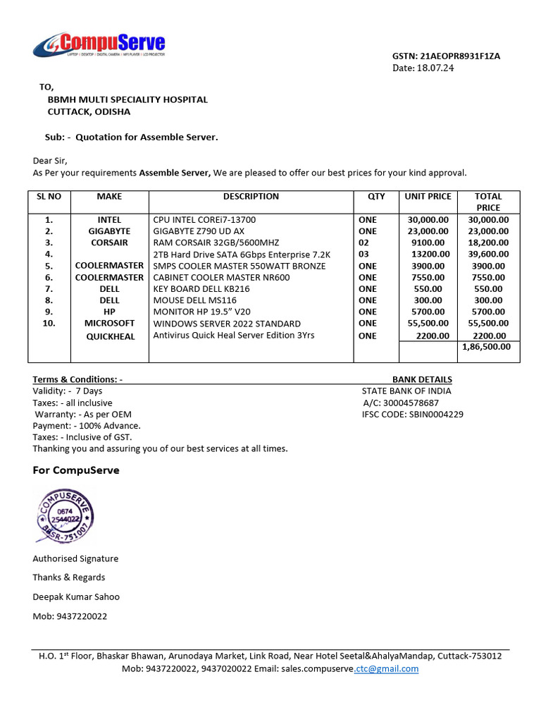 Quotation for Assemble Server Components | PDF | Computer Architecture ...