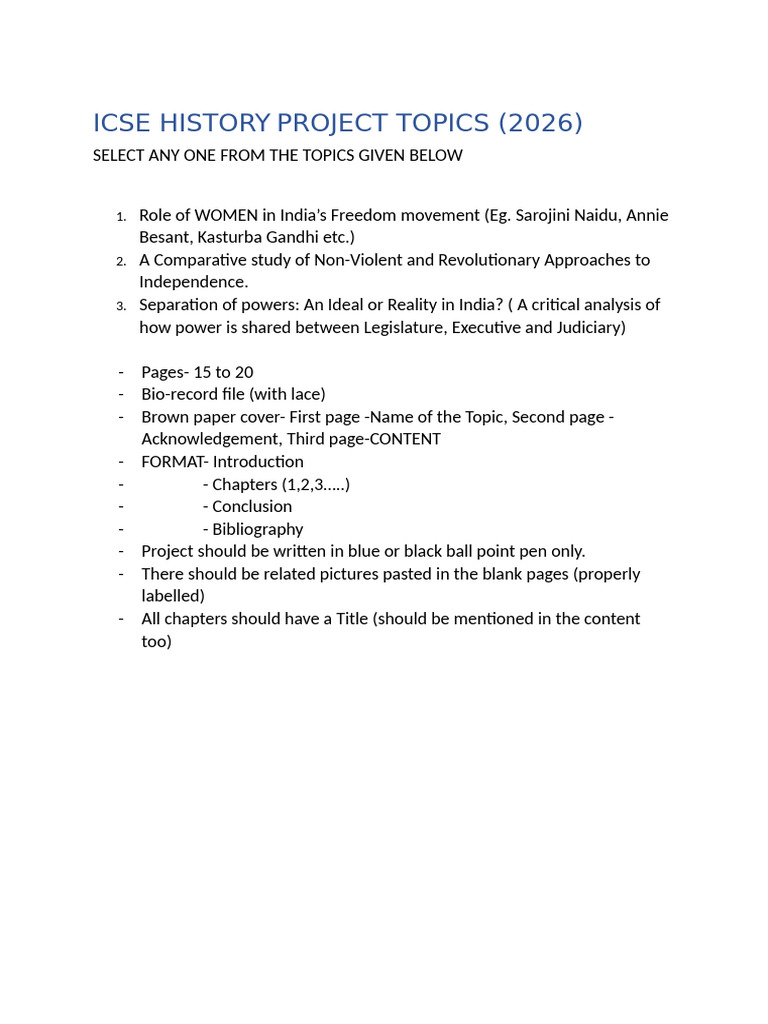 Icse History Project Topics | PDF