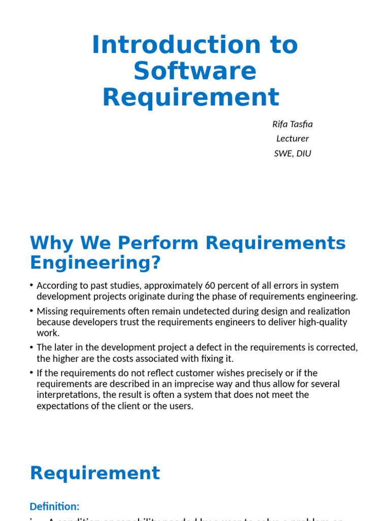 1 - Introduction To Software Requirement | PDF | System | Specification (Technical Standard)