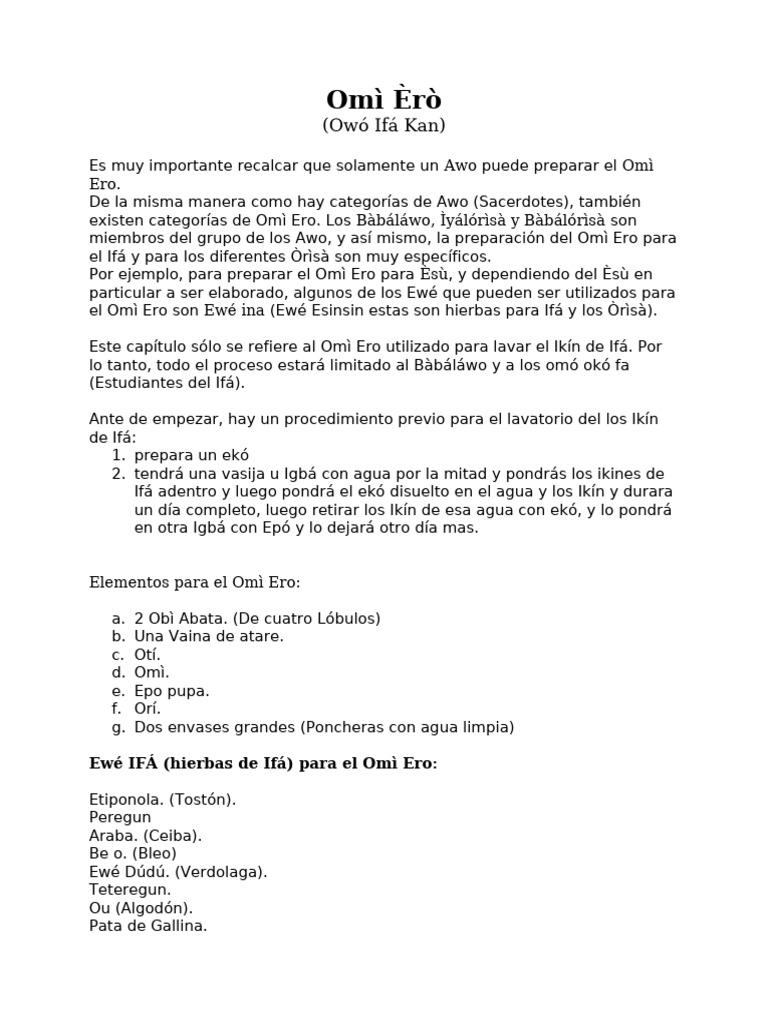Omi Ero. (Owo Ifa Kan) | PDF