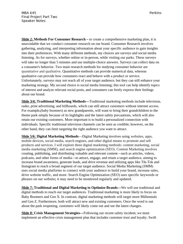 MBA 645 Final Project Part 2 Speaker Notes | PDF | Digital Marketing ...
