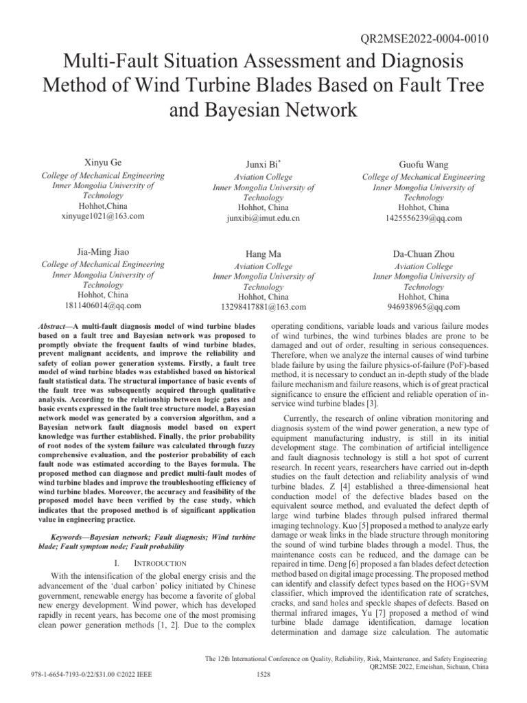 Multi-Fault Situation Assessment and Diagnosis Method of Wind Turbine Blades Based On Fault Tree ...