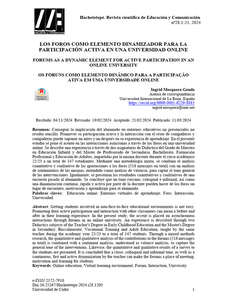 Los Foros Como Elemento Dinamizador | PDF | Maestros | Cuestionario