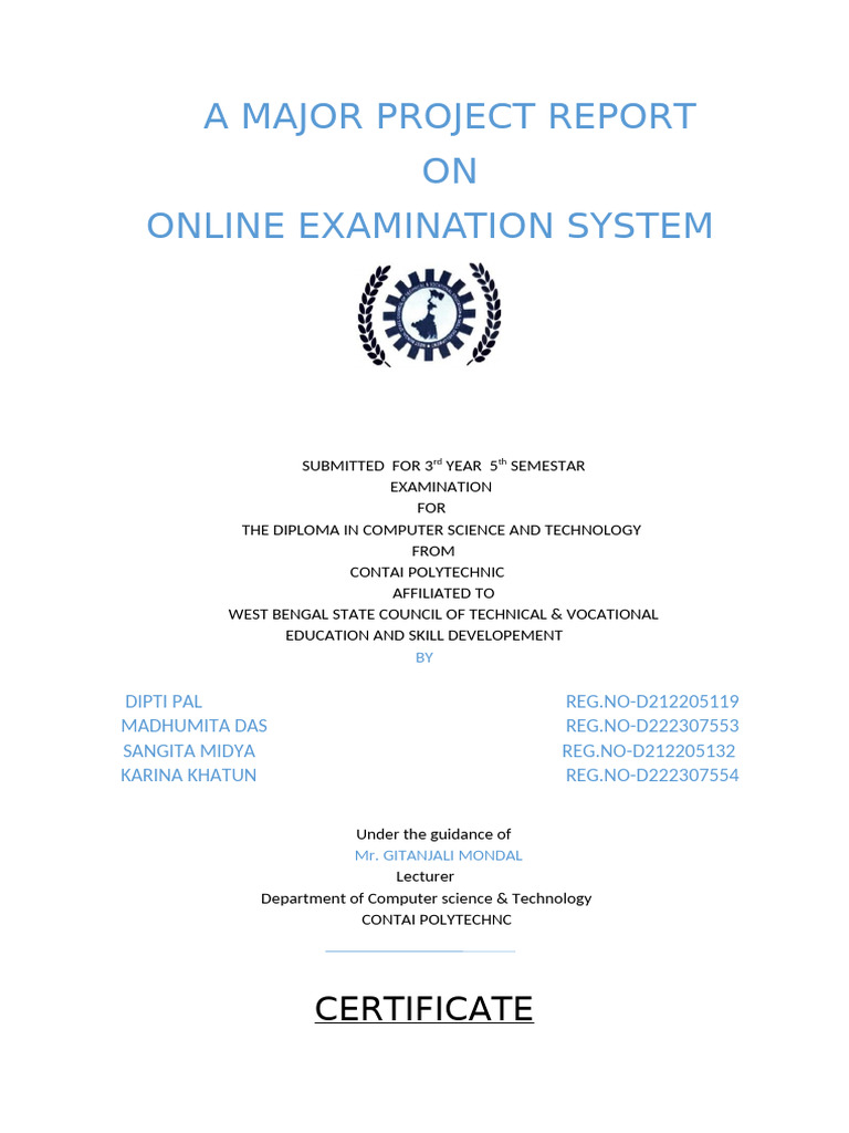 Online Examination System Project Report | PDF | J Query | Html