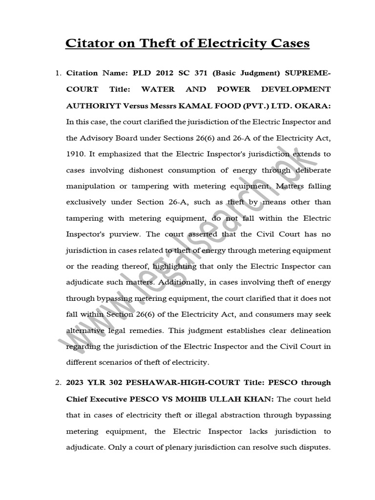 Citator On Theft of Electricity Cases | PDF | Bail | Separation Of Powers