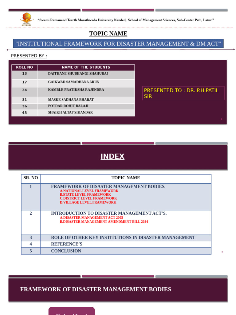Institutional Framework For Disaster Management & DM Act | PDF ...