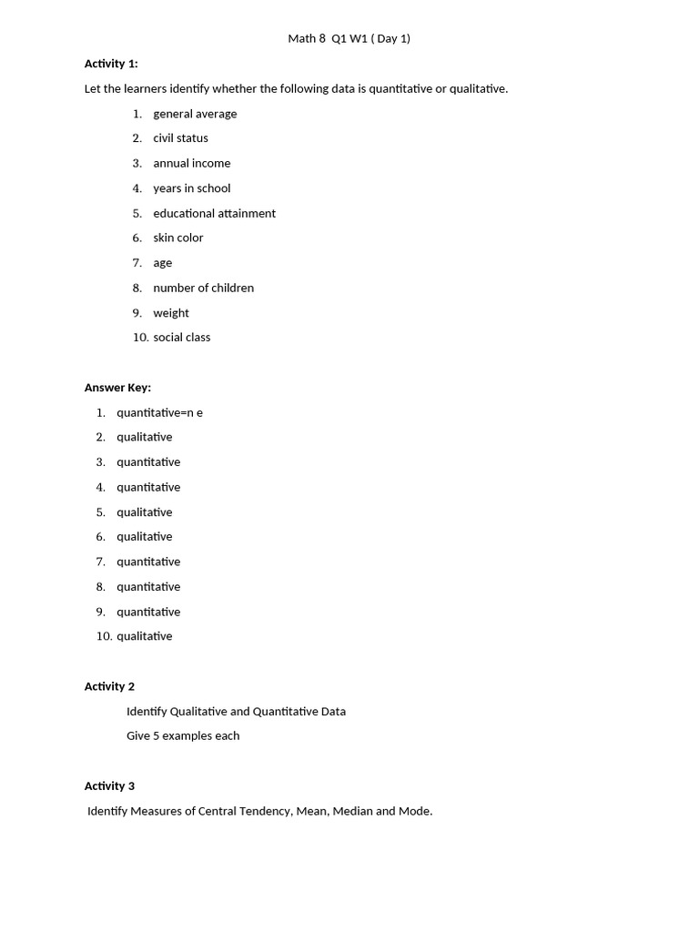 LAS Math 8q1w1 | PDF