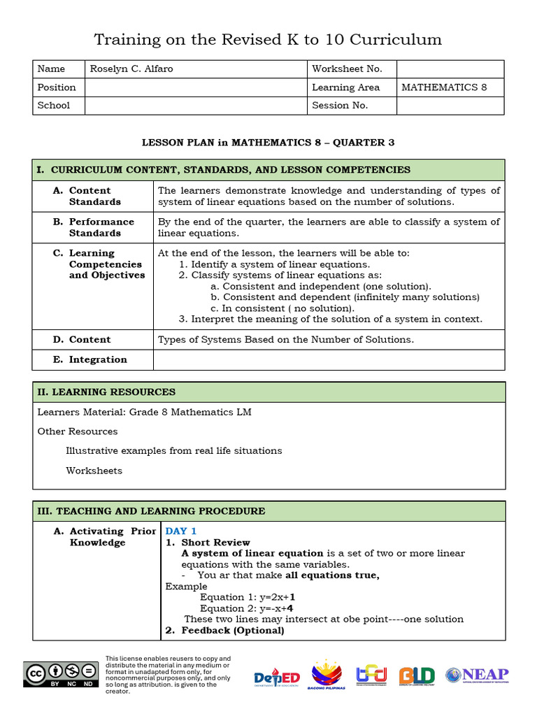 Lesson Plan: Systems of Linear Equations | PDF | Heart Rate | Mean