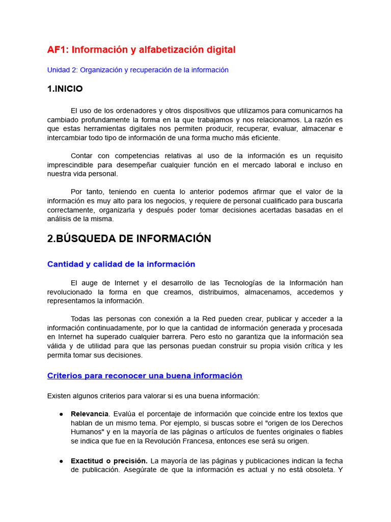 Resumen Unidad 2 AF1 | PDF | Información | Archivo de computadora