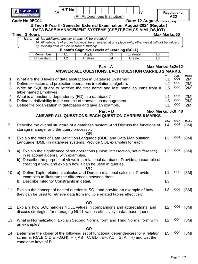 A22 Dms (Cse, It, Ecm, CS, Aiml, DS, Iot) 12-08-2024 (Regular) | PDF ...