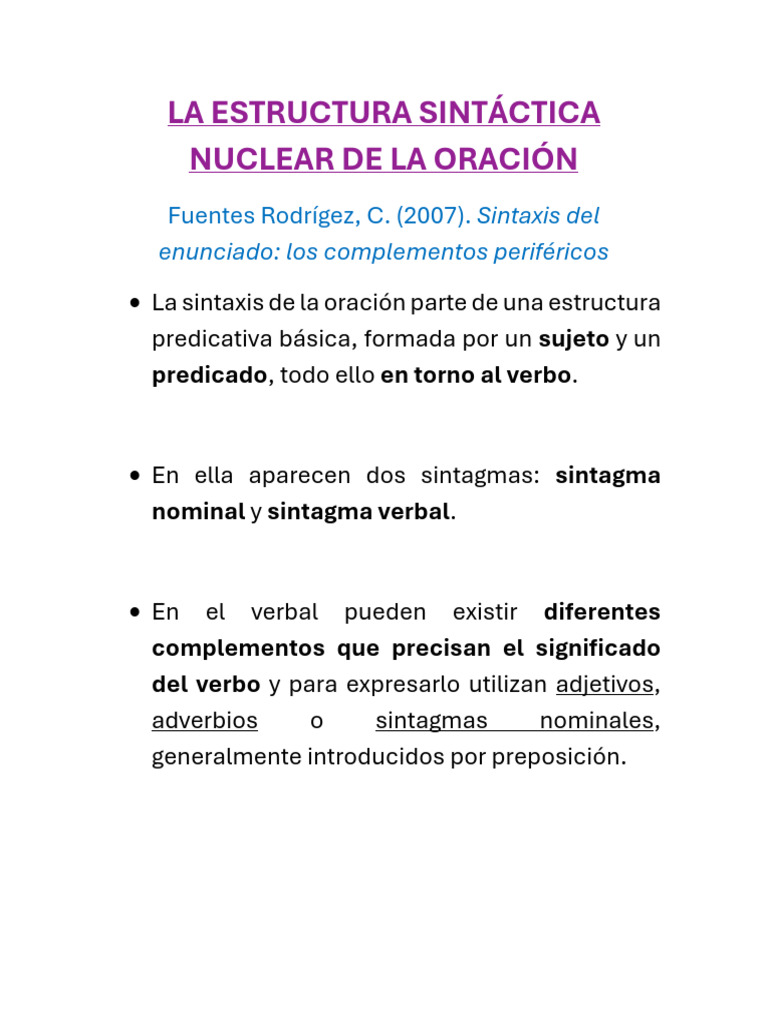 La Estructura Sintáctica Nuclear de La Oración | PDF | Verbo | Asunto (gramática)