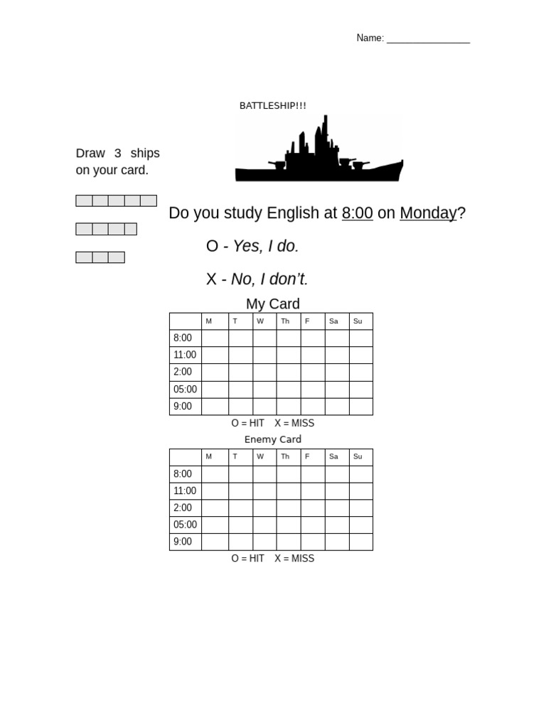 Battleship-Game - Present Simple | PDF