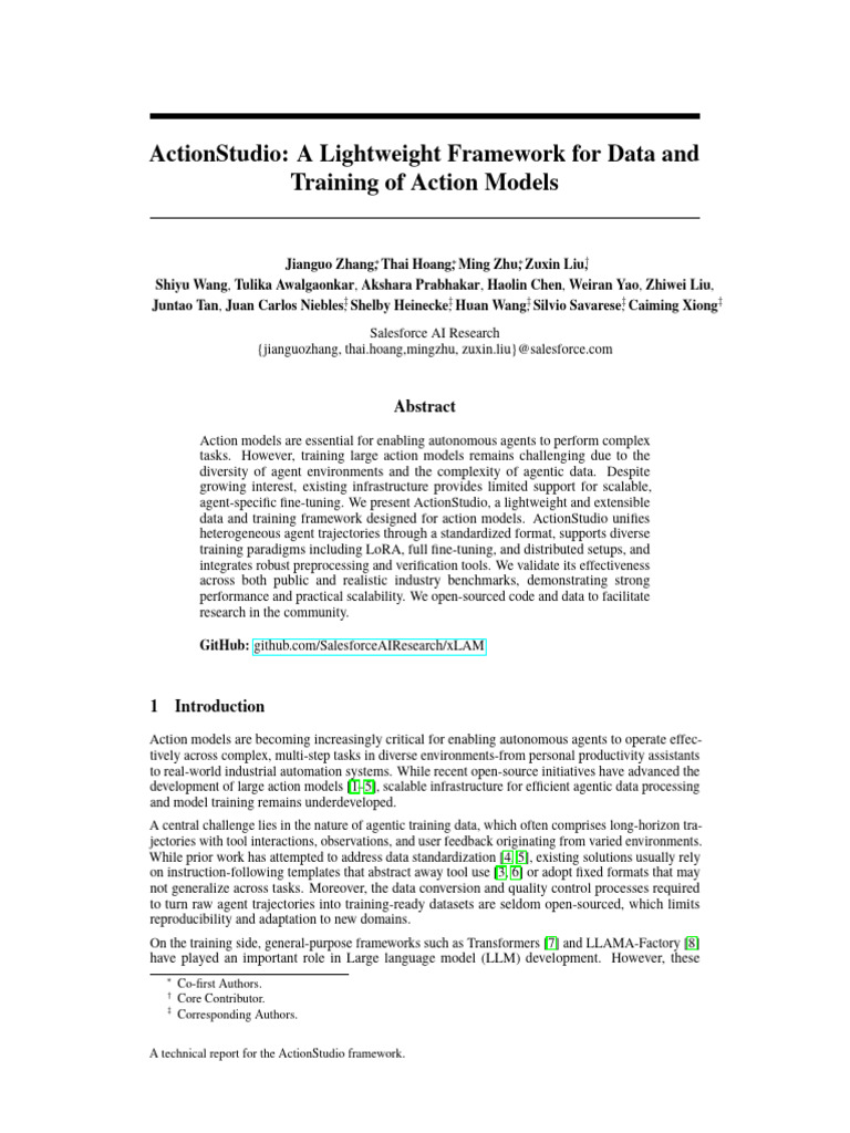ActionStudio - A Lightweight Framework For Data and Training of Action Models | PDF | Parameter ...
