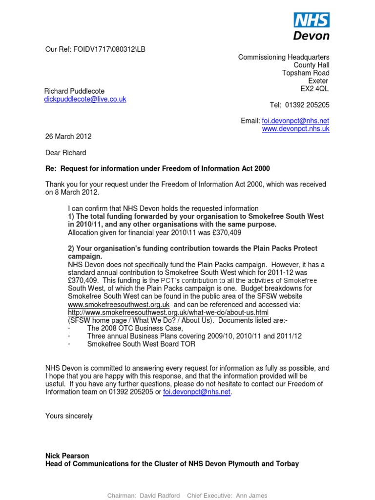 FOIDV1717 Response Letter | PDF | National Health Service (England) | Devon