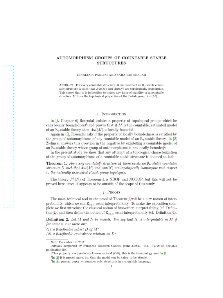 Automorphism Groups of Stable Structures | PDF | Mathematical Objects ...