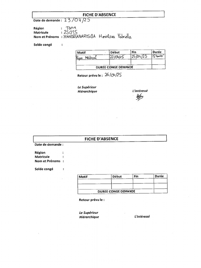 Fich D'absence Kred | PDF