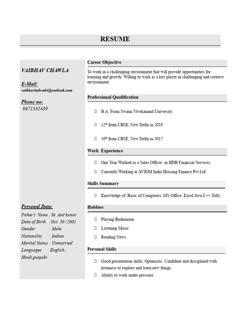 Vaibhav Resume - 1 | PDF