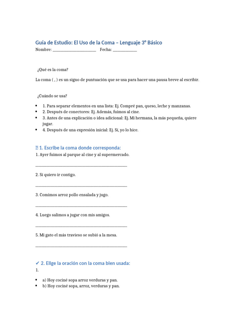Uso de la Coma en Listas y Conectores | PDF
