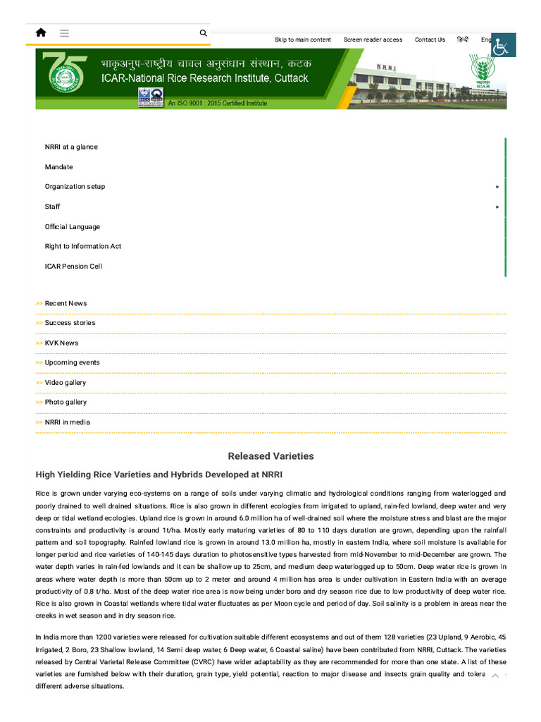 High Yielding Rice Varieties List | PDF | Rice | Wetland