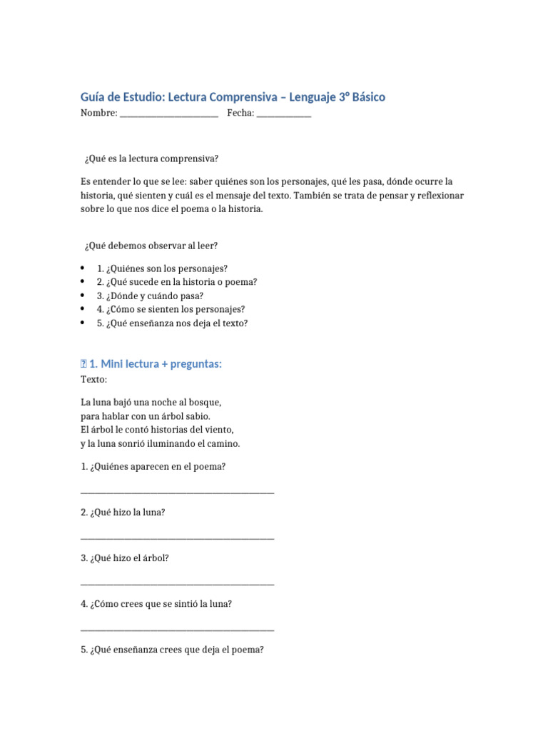 Lectura Comprensiva para 3° Básico | PDF