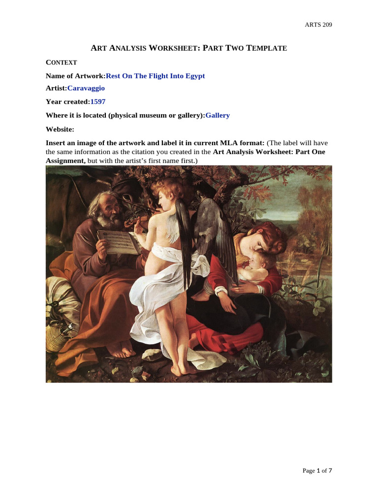 Art Analysis Worksheet Part Two Template | PDF | Realism (Arts) | Rome