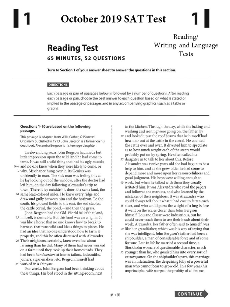 October 2019 SAT Test Reading Writing and Language Version | PDF