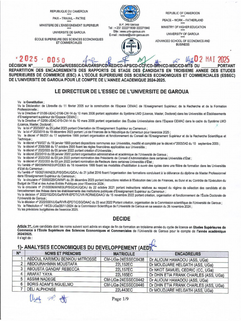 Répartition Des Encadrements Des Rapports de Stage - ESC3 - 2024-2025 | PDF