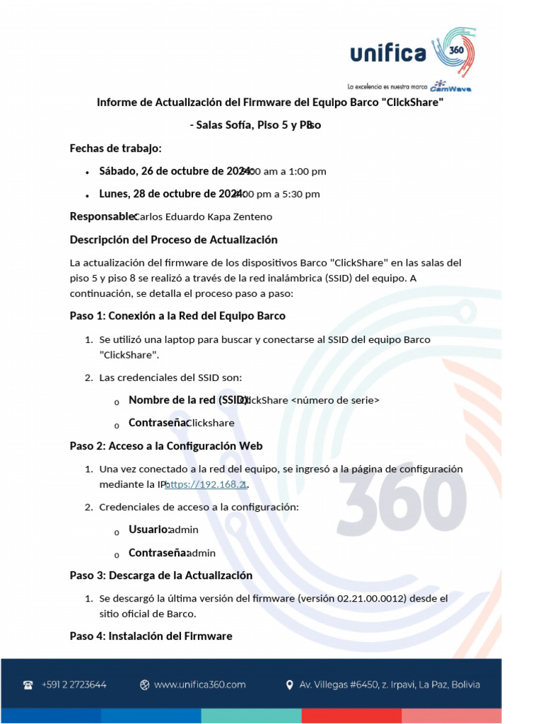 Informe de Actualización Del Firmware Del Equipo Barco | PDF ...