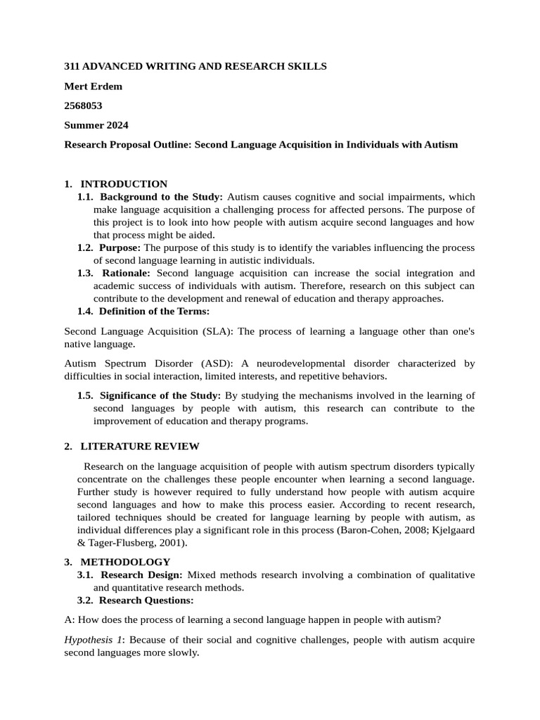 311 Advanced Writing and Research Skills Research Proposal Outline by ...