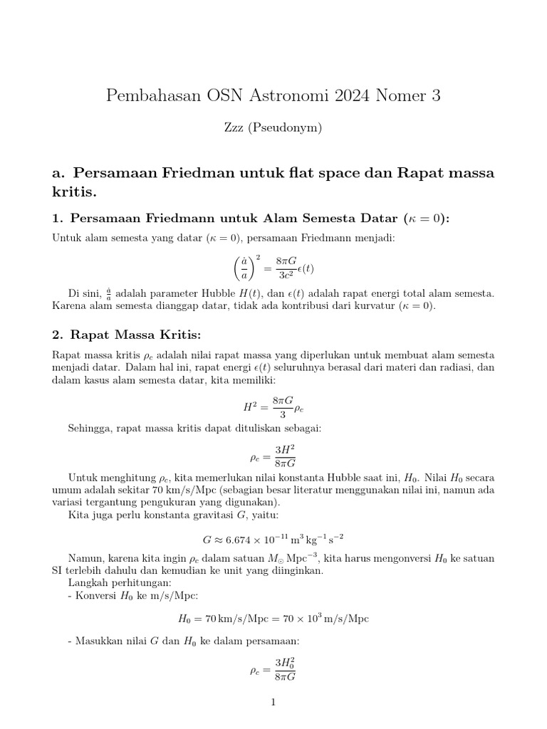 Pembahasan Soal OSN Astronomi 2024 Nomer 3 | PDF