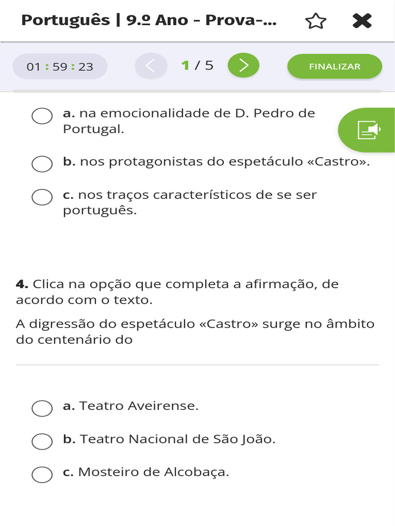 Prova de Português 9.º Ano - Castro | PDF