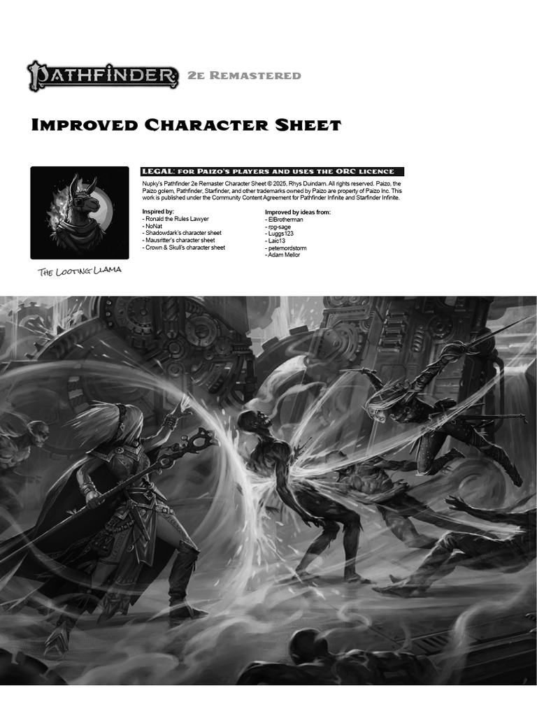 LootingLlama Pf2e A4 BW PenPaper Charachtersheet | PDF | D20 System