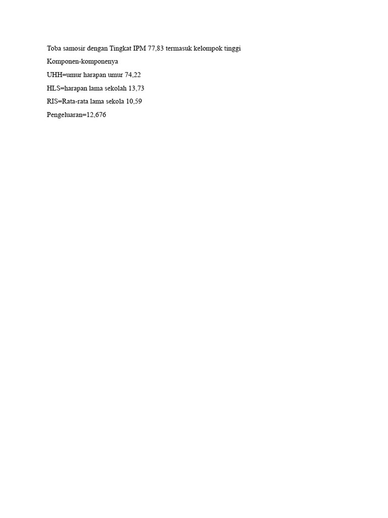 Toba Samosir Dengan Tingkat IPM | PDF