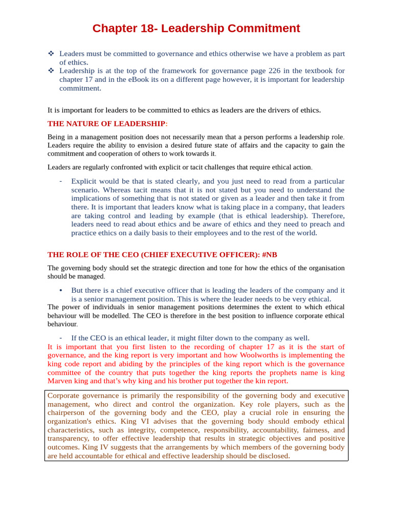 Leadership Commitment to Ethics | PDF | Governance | Leadership