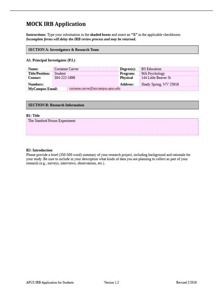 Mock IRB Application Part 1 | PDF | Psychology | Aggression