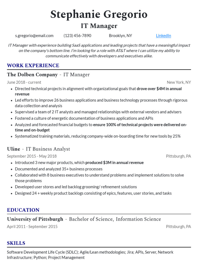 It Manager Resume Example | PDF