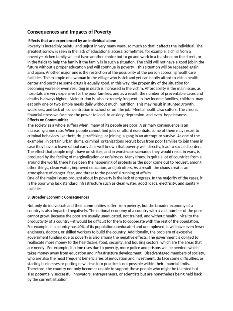 Impacts of Poverty on Individuals and Society | PDF | Poverty | Poverty ...