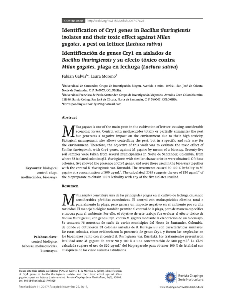 Identificación de Genes Cry en Aislados de Bacillus Thuringiensis y Su ...
