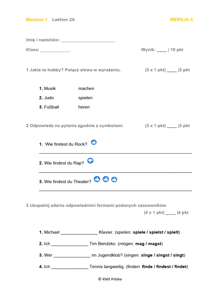 Maximal 1 Lektion 2A Wersje C I D | PDF