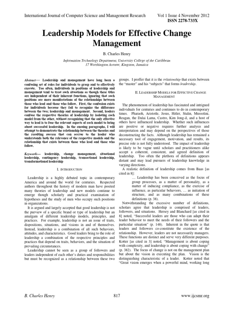 Leadership Models For Effective Change M | PDF | Leadership ...