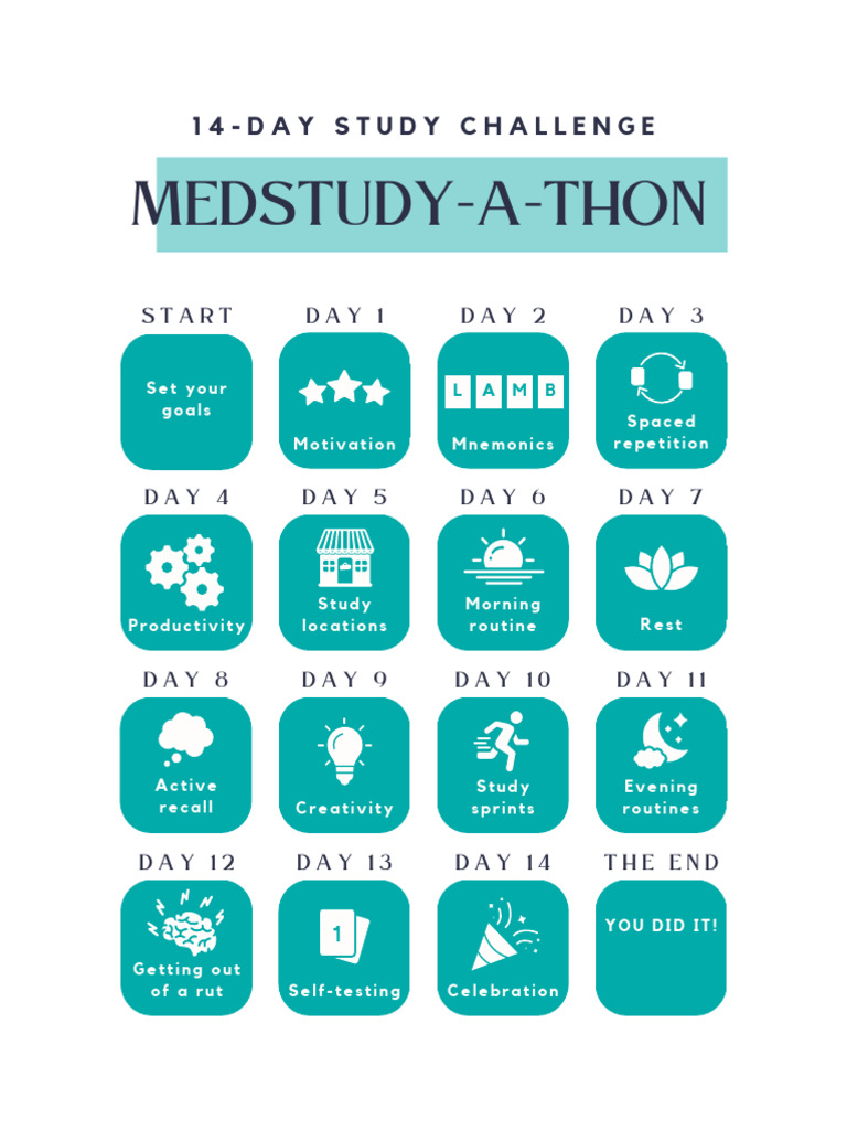 14-Day MedStudy-A-Thon Motivation Printable Sheets | PDF