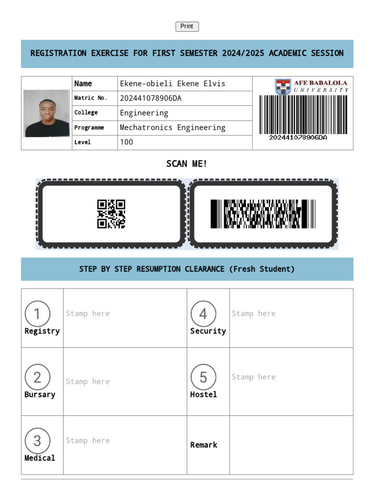 Resumption Clearance Sheet __ Afe Babalola University | PDF