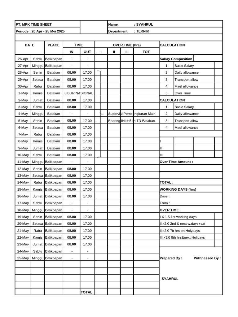 05timesheet 26 Apr - 25 Mei 2025 | PDF
